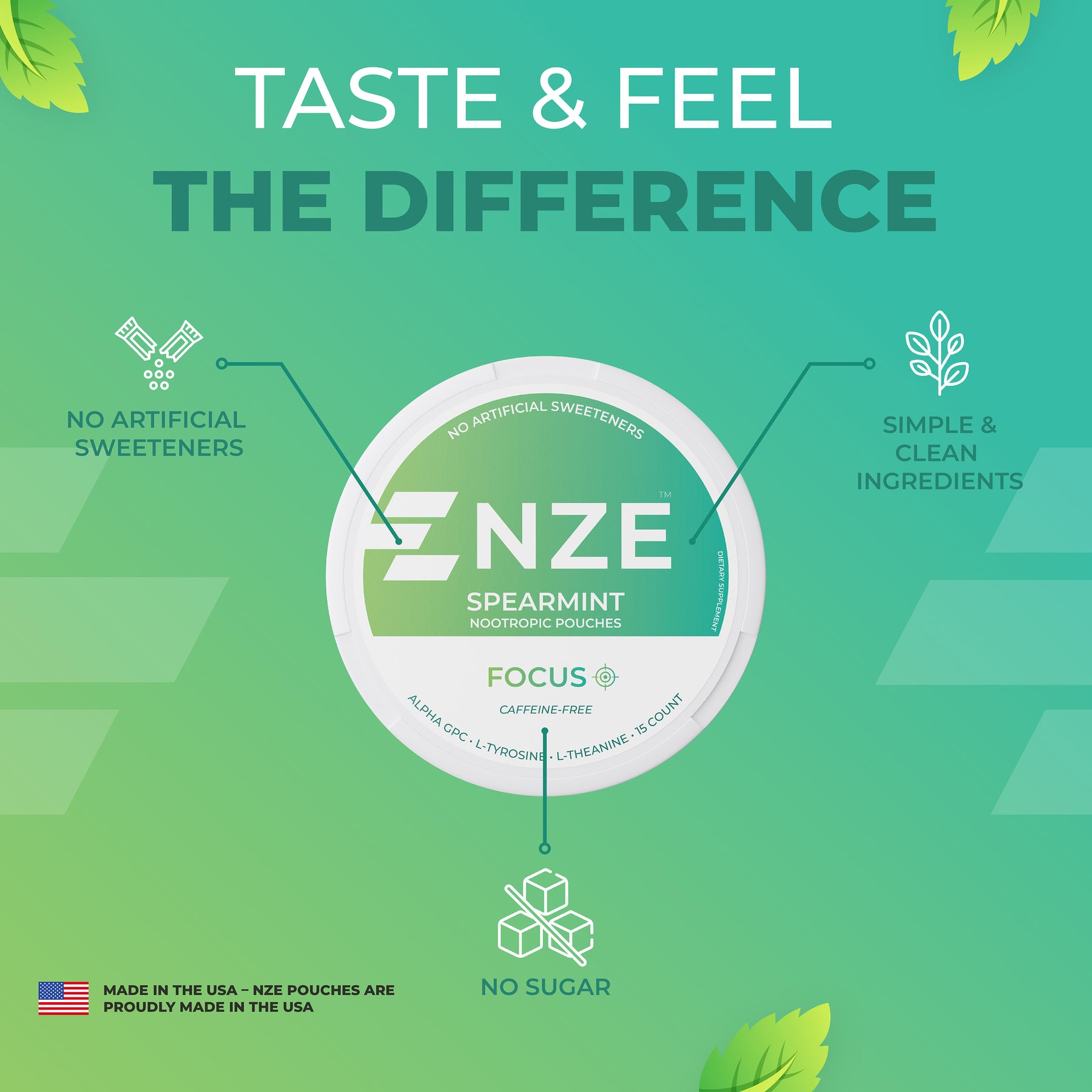 Spearmint Focus Nootropic Pouches | Caffeine Free | 5 Pack | NZE · NZE