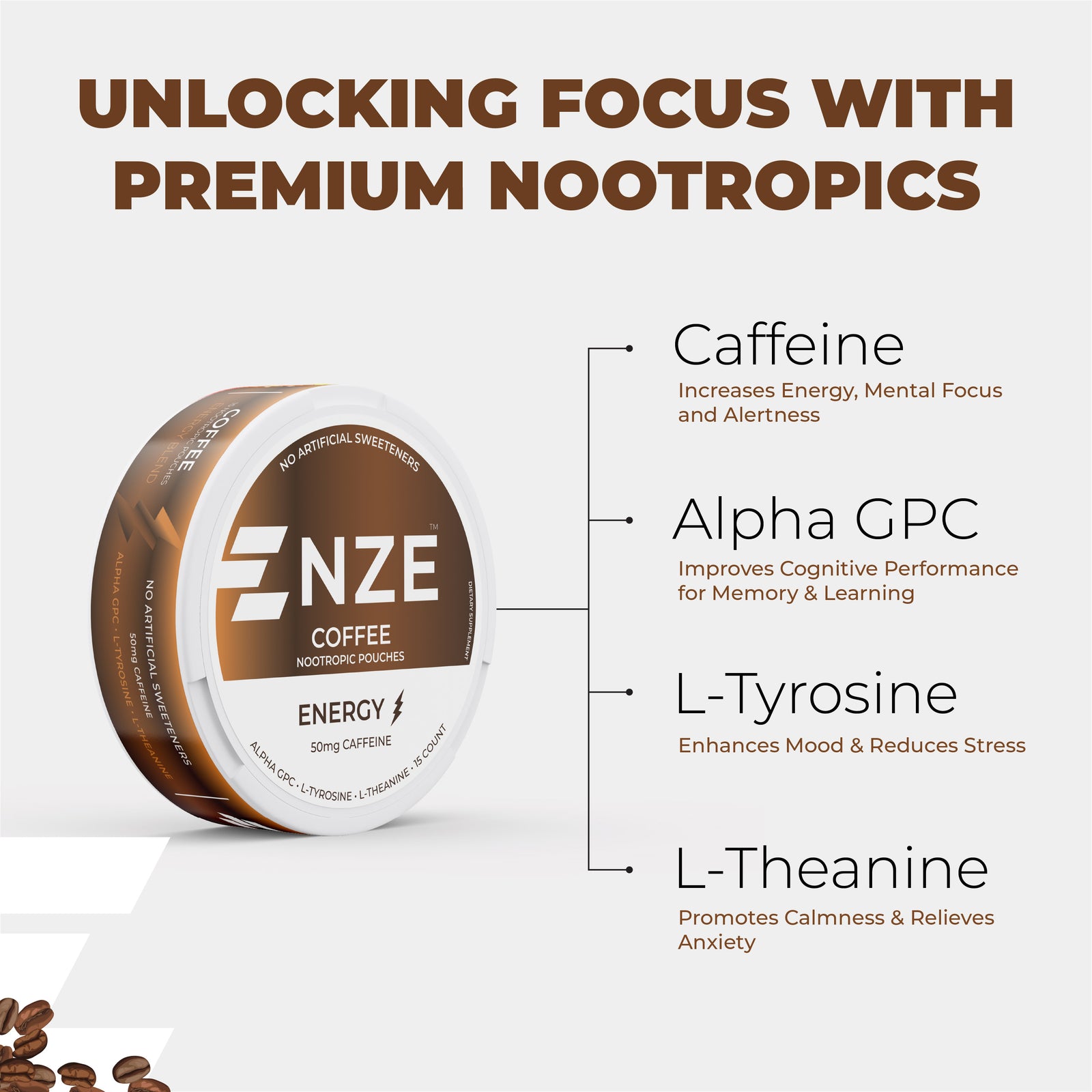 NZE Coffee 50mg Caffeine Pouches - 5 Pack · NZE