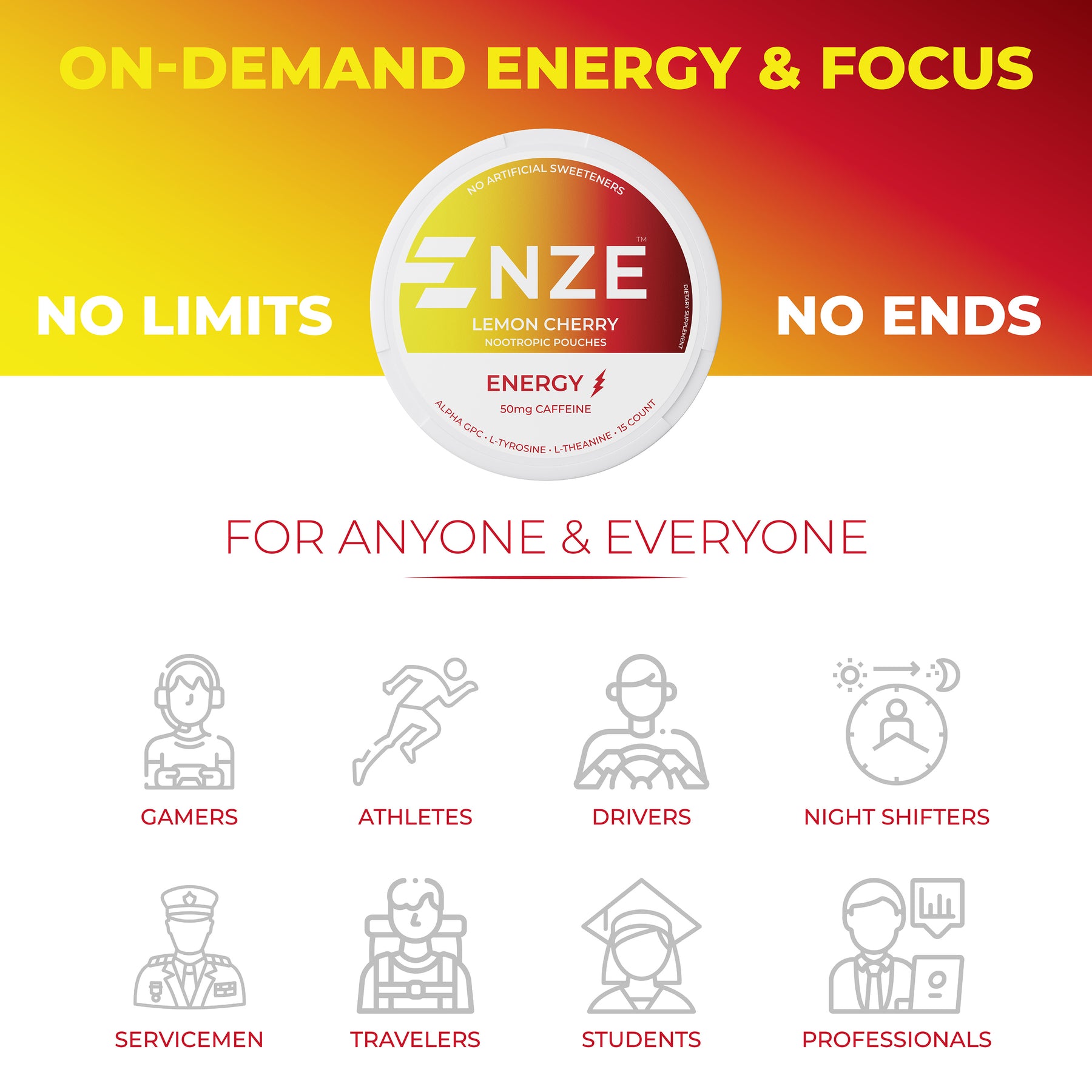 NZE Lemon Cherry 50mg Caffeine Pouches - 5 Pack · NZE